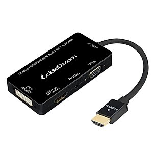 CableDeconn Multiport 4-in-1 HDMI to HDMI DVI 4K VGA Adapter Cable with Audio Output Adapter Converter (Black)