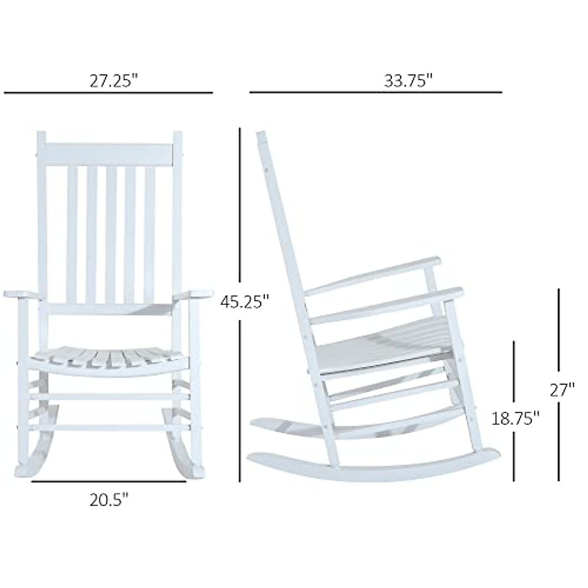 Outsunny Outdoor Rocking Chair, Wooden Rocking Patio Chairs with Rustic High Back, Slatted Seat and Backrest for Indoor, Backyard, Garden, White