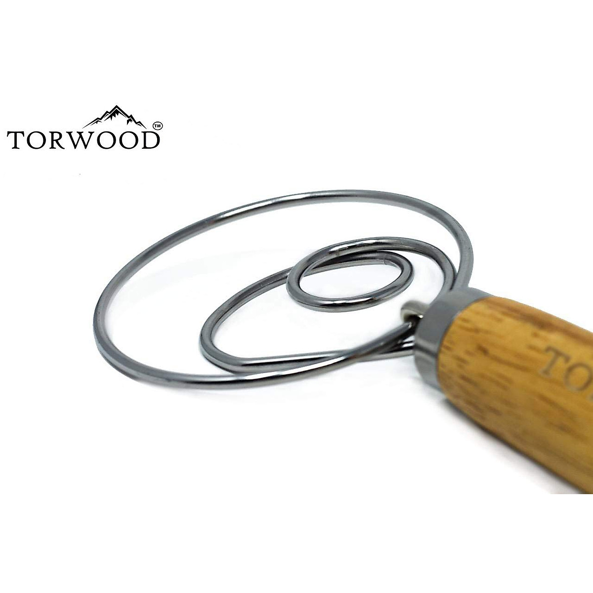 Torwood Danish Dough Whisk Bread Mixer Large 13.5 inches Stainless Steel Wooden Dutch Hook for Baking, Loaves, Pastries and Pizza, comes with a Dough Scraper