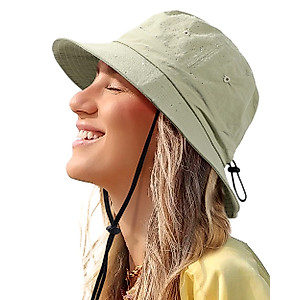 Waterproof Bucket Hat for Women Men Rain Hat UPF 50+ Wide Brim Boonie Sun Hat Foldable Summer Floppy Beach Fishing Safari Hat Light Green