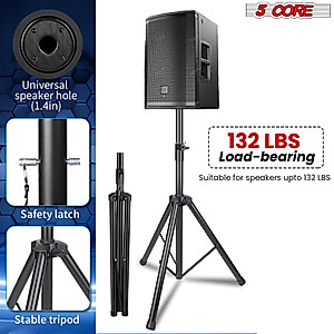 5 Core Speaker Stand Pair Tripod Floor Heavy Duty Adjustable Up to 72 Inch DJ Studio Monitor Stands Pole Mount - SS HD 2PK BLK Bag