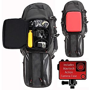 Navitech Action Camera Backpack & Red Storage Case with Integrated Chest Strap - Compatible with DragonTouch Vision 3 Pro Action Camera
