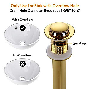 Bathroom Sink Drain Gold, Angle Simple Brass Pop Up Drain, Vanity Sink Stopper Drain Assembly, with Overflow