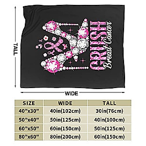 Crush Breast Cancer Awareness Flannel Blanket Ultra Soft Micro Fleece Throw Blankets Warm Air Conditioning Lightweight Bedding for Sofa Couch Chair All Season