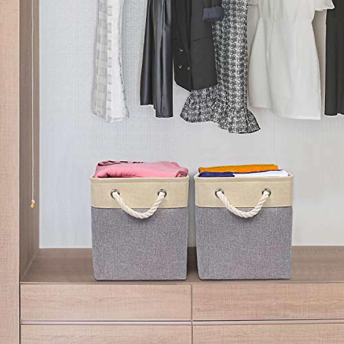 Univivi Fabric Storage Cube Bins with Handles 11 inch Collapsible Canvas Storage Basket for Organizing Shelves Closet Nursery Home (4 Pack,Gray, 10.5" x 10.5" x 11" )