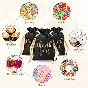 Sieral 50 Pcs Thank You Satin Gift Bags 4 x 6 Inch Drawstring Jewelry Pouches Candy for Wedding Party Baby Shower Favor Thanksgiving Christmas Holiday (Black), 1.0 Count