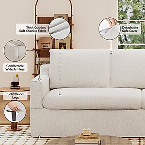 AMICLIBER 93 Inch Slipcovered Sofa,Comfy 3-Seater Sofa Couch with Extra Deep Seats,Modern Upholstered Loveseat with Wide Armrest,Removable Chenille Cover,Couch for Living Room,Office,Apartment,Beige