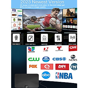 4K Amplified HD Digital Antenna 1000 Miles Range RUPA Indoor Antenna Support 4K 1080p Fire tv Stick All Older TV's Smart Amplifier Signal Booster with Coax Cable 17ft