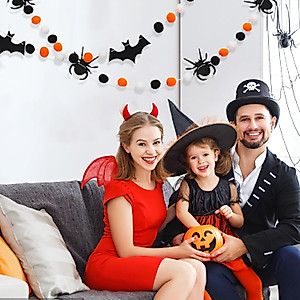 9.84 Ft Halloween Theme Banner, 2 PCS Horrible Spider Bat Banner Black White Orange Party Banner Felt Ball Halloween Garland for Halloween Haunted Houses Decors Doorways Home Mantel Supplies