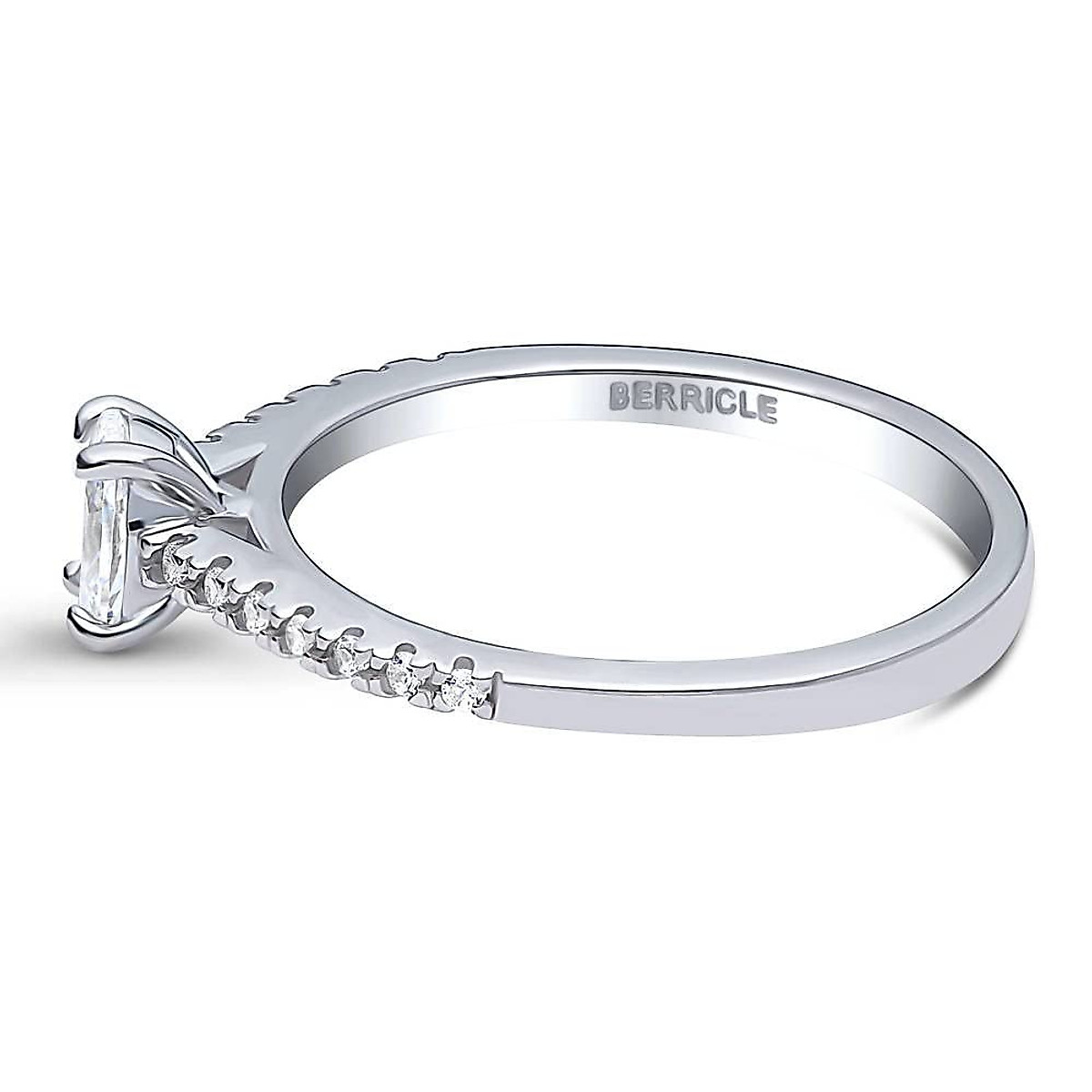 BERRICLE Sterling Silver Solitaire Wedding Engagement Rings 0.4 Carat Oval Cut Cubic Zirconia CZ Promise Ring for Women, Rhodium Plated Size 6