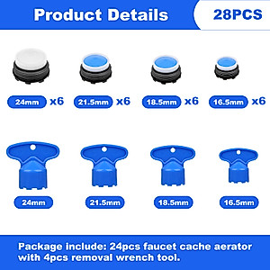 24 PCS Faucet Aerator with 4 PCS Faucet Aerator Key, M16.5 18.5 21.5 24mm Faucet Aerator Removal Tool, ABS Plastic Aerator for Sink Faucet, Faucet Aerator Replacement for Bathroom or Kitchen