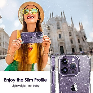 Hython Case for iPhone 14 Pro Case Glitter, Cute Sparkly Clear Glitter Shiny Bling Sparkle Cover, Anti-Scratch Soft TPU Thin Slim Fit Shockproof Protective Phone Cases for Women Girls, Clear Glitter