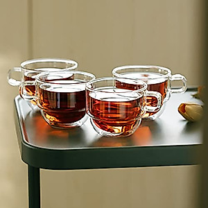 BTaT- Stackable Insulated Coffee Mugs, 4 Pack 8 oz(240 ml), Stackable Cappuccino Cups, Double Wall Glass Coffee Cups, Tea Cups, Latte Cups, Beer Glasses, Latte Mug, Clear Mugs