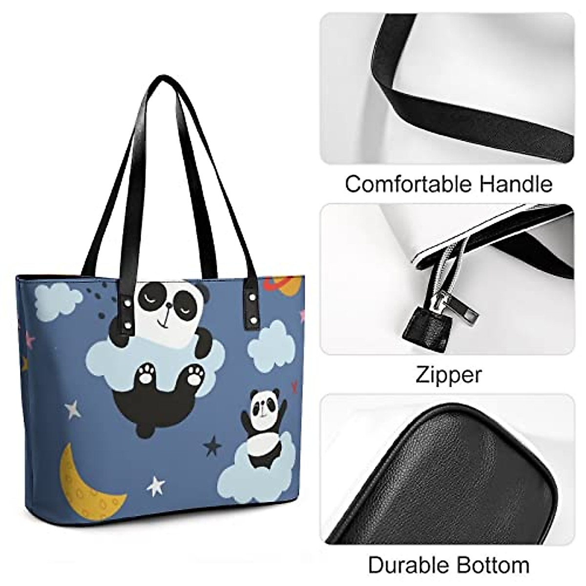 Womens Handbag Panda Patterns Leather Tote Bag Top Handle Satchel Bags For Lady