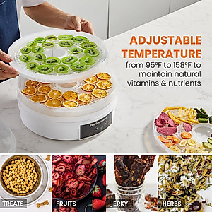 Elite Gourmet EFD770WD Digital Food Dehydrator with 5x12.5” BPA Free Trays, Adjustable 48-hr Timer and Temperature from 95~158F, Jerky, Herbs, Fruit, Veggies, Dried Snacks, White