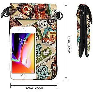 American Map California Route 66 Vintage Women Soft PU Leather Cellphone Purse Wallet Handbag Small Crossbody Shoulder Bag