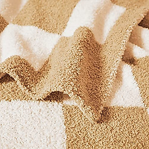 Khaki Checkered Throw Blanket Soft Warm Couch Blanket Reversible Plaid Checkerboard Grid Blanket for Bed Sofa 60"×79"