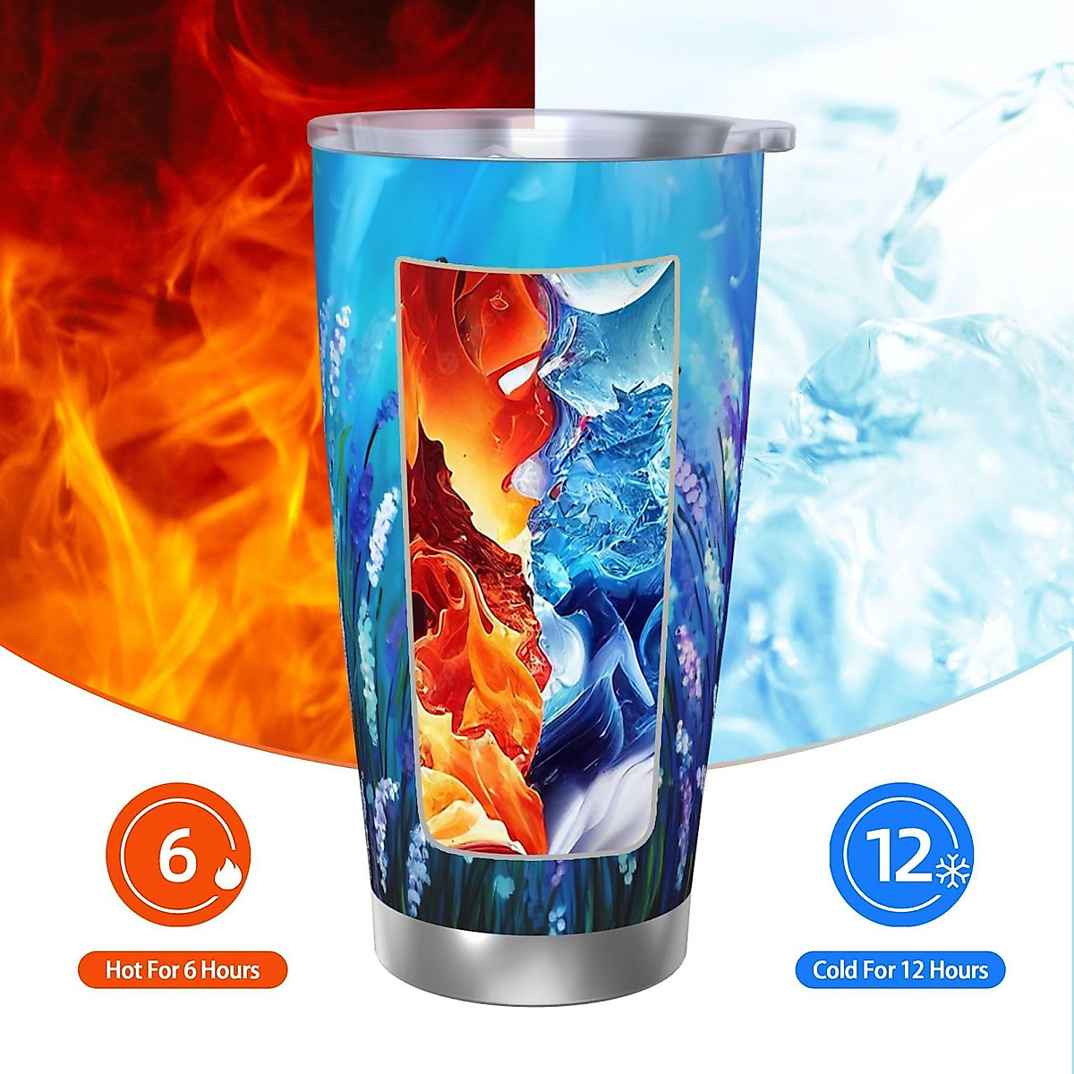 Purple flowers and cute dragonfly 20oz Tumbler Stainless Steel Vacuum Insulated Coffee Travel Mug, Durable Insulated Coffee Travel Mug with Splash-Proof Lid Metal Straw and Brush Thermal CupOutdoor