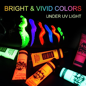 GARYOB Glow in Dark Face Body Paint UV Blacklight Neon Fluorescent 0.34oz Set of 6 Tubes