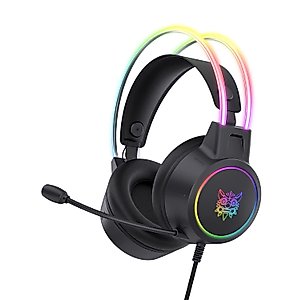 Gaming Headset with Mic, 3.5mm Lightweight Headphones with RGB Aluminum Frame, Surround Sound, Compatible with PS4 PS5 Xbox One(Adapter Not Included) PC Mobile Phone (Black)