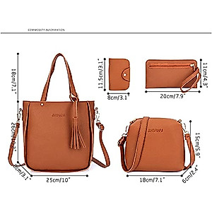 4Pcs Womens Fashion Handbags Wallet Tote Bag Shoulder Bag Handle Satchel Purse Sets, Suit for Shopping, Work, Travel, Parties (Black)