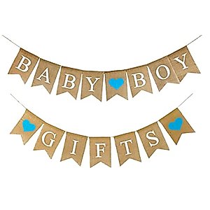 Shimmer Anna Shine BABY BOY and GIFTS Burlap Banner for Baby Shower Decorations and Gender Reveal Party (Blue)