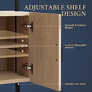 OAKHAM HOME 5 Tier Book Shelf, 73" Tall Bookshelf with Storage, Modern Bookcase with Shelves, Wall Mount Ladder Shelf with Steel Frame, Bookshelves with Rattan Cabinet for Living Room (Weathered Oak)