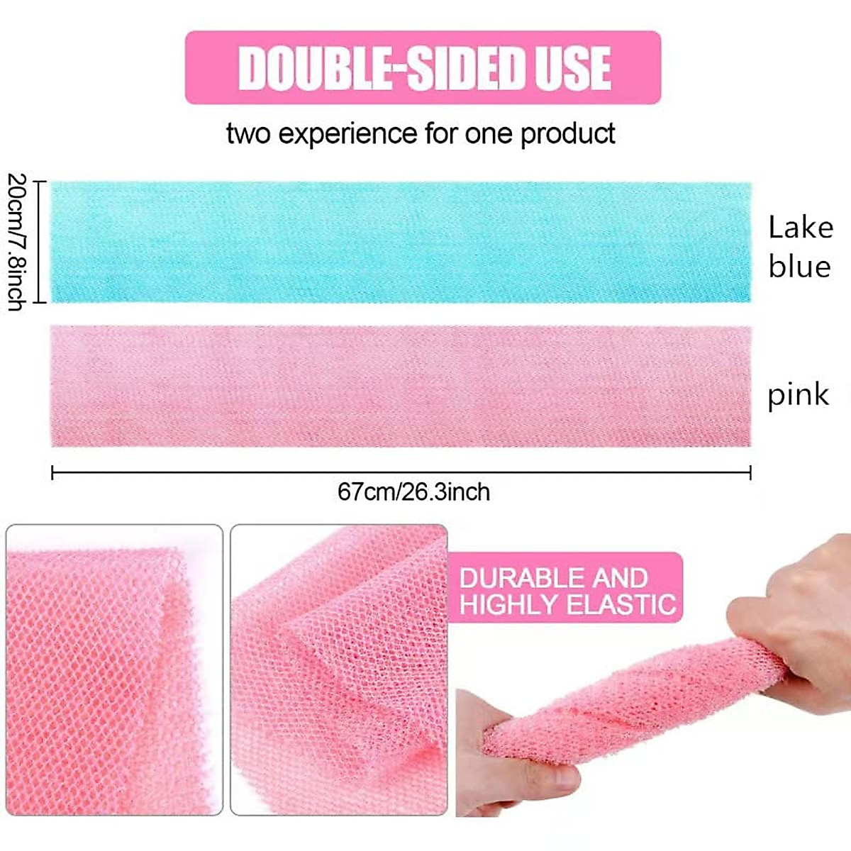 2 Pcs African Net Sponge, African Exfoliating Clean Bath Sponge, Bath Bath Towels,Nylon Net,Wash Cloths,Back Scrubber for Shower, Suitable for Daily use (Lake Blue Pink)