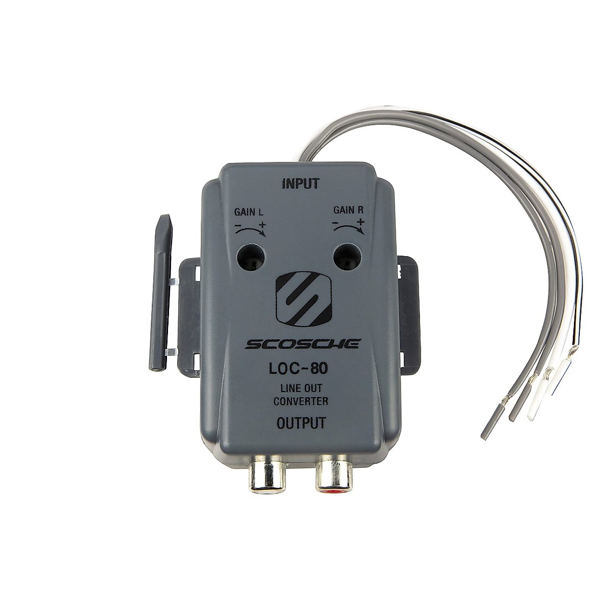 Scosche LOC80 Line Output Converter Adjustable Amplifier Add On Module for Car Stereo, 2-Channel Speaker Wire to RCA Adapter