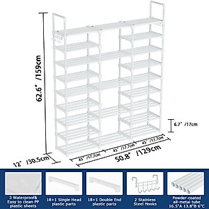 Mavivegue 9 Tiers Shoe Rack Tall Shoe Organizer Shoe Storage 50-55 Pairs Vertical Shoe Shelf Large Shoe Rack Organizer Stackable Shoe Racks for Entryway, Closet, Garage, Bedroom,Cloakroom - White
