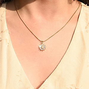 BZEBI 14K Gold Plated Sunflower Necklace for Women Teen Girls Sunflower Gifts You Are My Sunshine Shiny Cubic Zirconia Petals Chain Length 16"+4" Extender