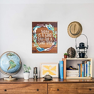 Inspirational Today is A Good Day Quotes Theme Canvas Wall Art for Office Studios School Dorm Wall Decor, Inspirational Motivational Living Room Bedroom Office Home Decor (Wooden lubricious)