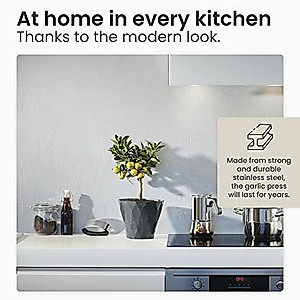 Cuisinly® - Garlic Press - Garlic Press Stainless Steel - Garlic Press Rocker - Garlic Chopper - Garlic Crusher - Garlic Mincer - With Free Silicone Garlic Peeler and Cleaning Brush