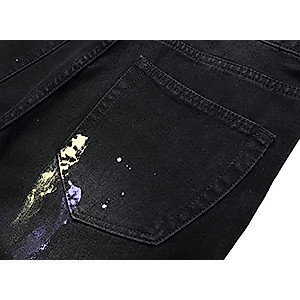 DANT BULUN Men's Ripped Distressed Destroyed Slim Fit Straight Leg Denim Jeans (40, Black060)
