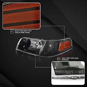 AUTOZENSATION Compatible with 1998-2011 Ford Crown Victory Black Housing Clear Lens Headlights + Corner Lights L + R Pair Headlamp