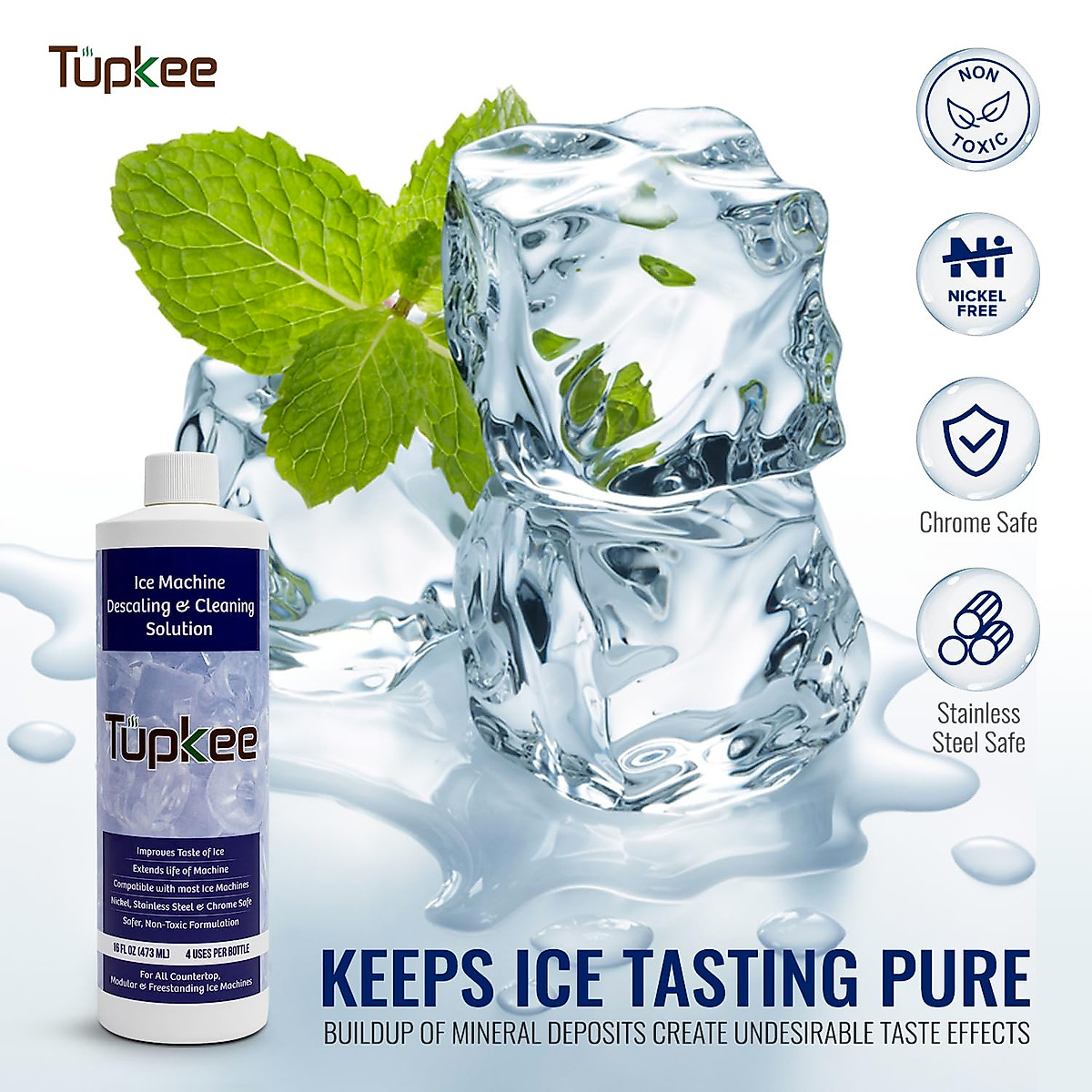 Tupkee Ice Machine Cleaner and Descaler - 16 fl oz, Nickel Safe Ice Maker Cleaner - Compatible with All Major Brands (Scotsman, KitchenAid, Affresh) - Made in USA
