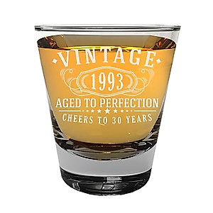 Vintage 1993 Etched 1.75oz 1pk Shot Glass – Happy 30th Birthday Gifts Women Men, Cheers to 30 Years, Turning 30 Year Old Woman Decorations Decor, Anniversary Bday Party Favors Best Gift Ideas 1.0