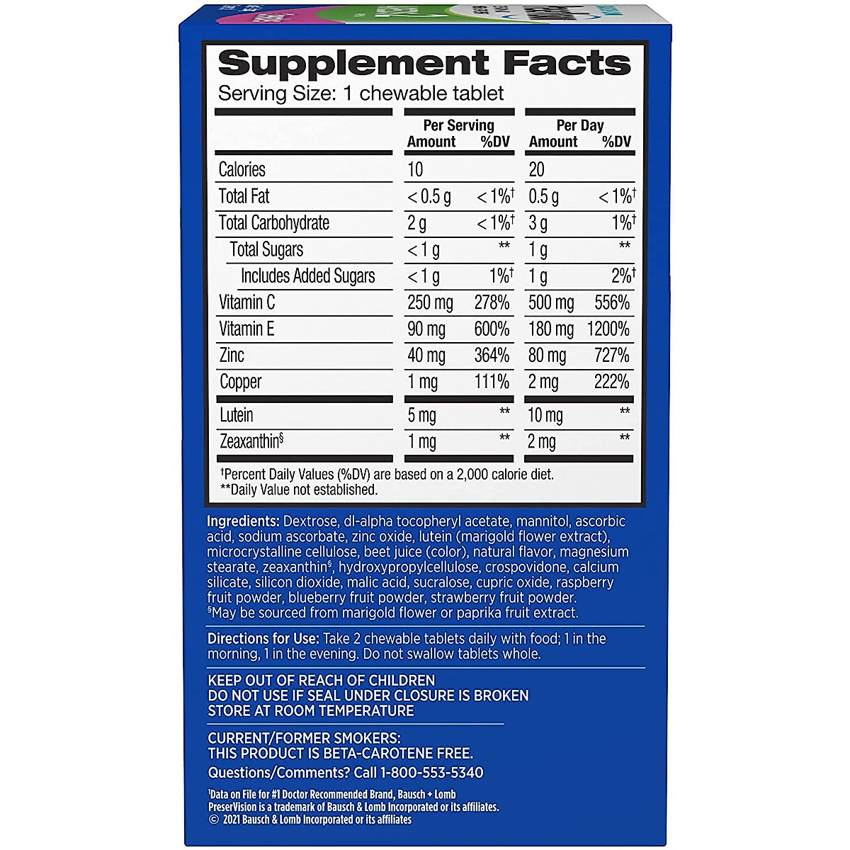 PreserVision AREDS 2 Eye Vitamin & Mineral Supplement, Contains Lutein, Vitamin C, Zeaxanthin, Zinc, Copper & Vitamin E, 60 Chewable (Packaging May Vary)