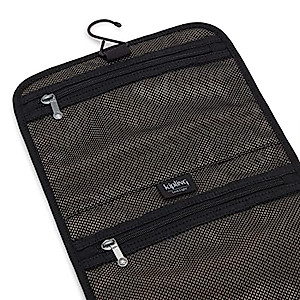 Kipling Womens Women's Meadow Metallic Toiletry Bag, Organize Accessories, Clip Closure, Nylon Hanging Hook Pouch, Black Tonal, 9.5 L x 8.5 H 3.13 D US