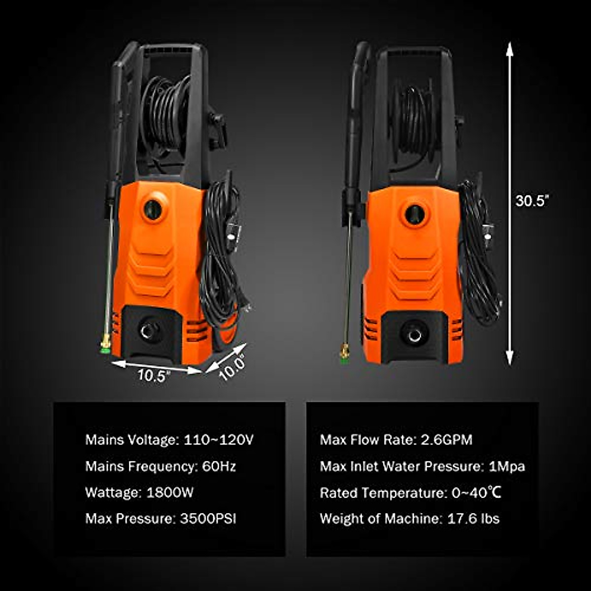 Goplus 3500PSI Electric Pressure Washer, 2.6GPM 1800W Portable High Power Washer Machine w/4 Nozzles for Car Fence Patio Garden Cleaning (Orange)