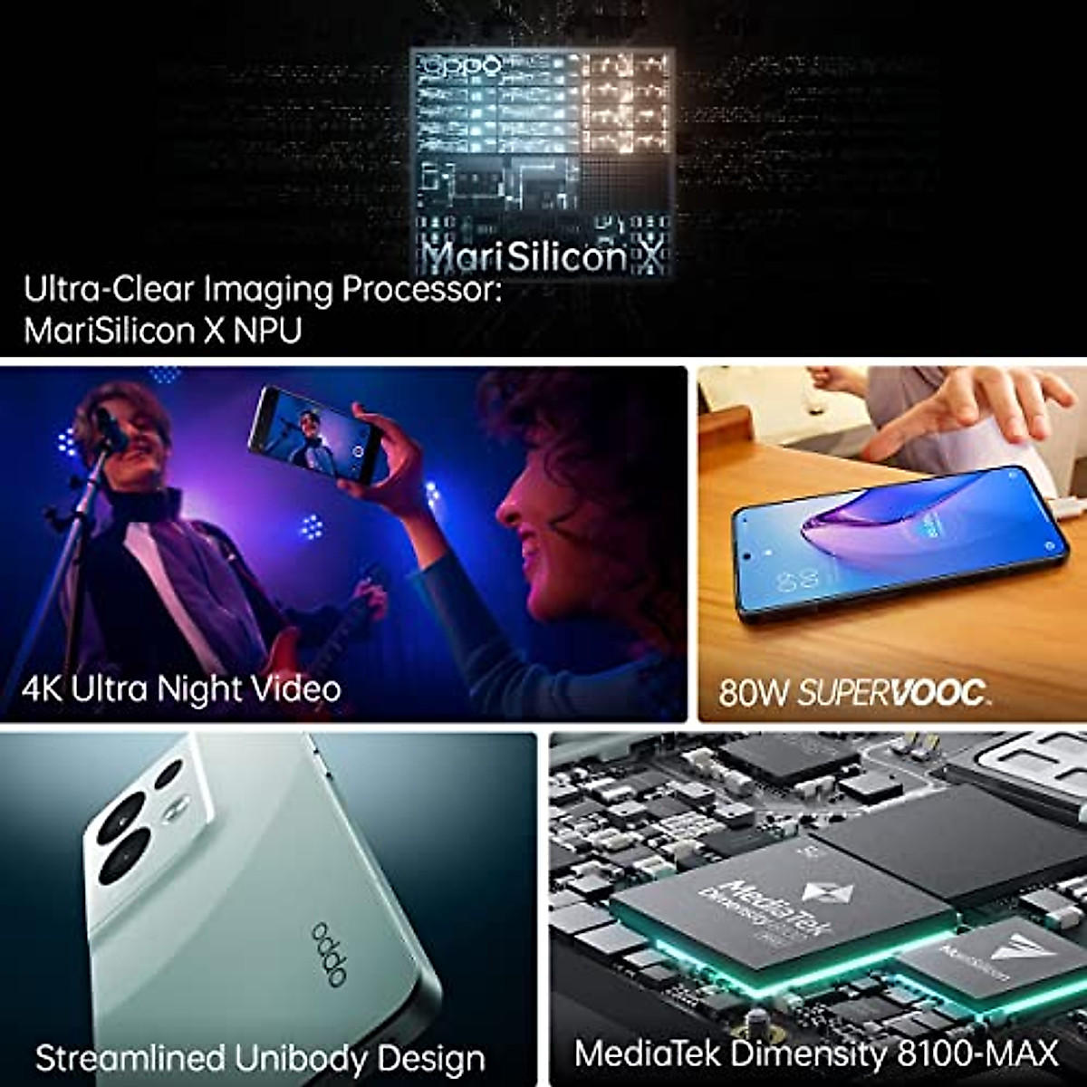 OPPO Reno 8 Pro Dual-Sim 256GB ROM + 8GB RAM (GSM only | No CDMA) Factory Unlocked 5G Smartphone (Glazed Black) - International Version