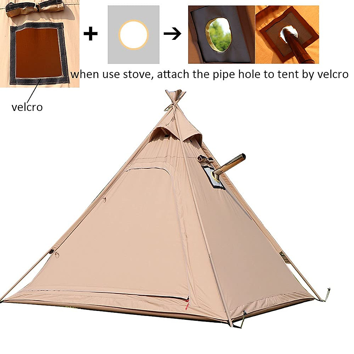 WINTENT Waterproof Cotton Canvas Teepee Tent with Stove Hole for 2-3 Persons