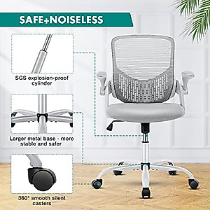 OLIXIS Wheels, Ergonomic Home Office Flip-up Arms and Lumbar Support, Mesh Swivel Rolling Height Adjustable, Tilt and Lock, Computer Desk Chair, Grey
