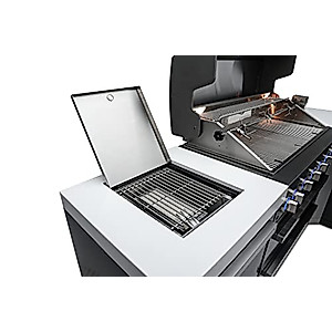 Mont Alpi MAi805-BSS 44-inch 6-Burner 115000 BTU Deluxe Black Stainless Steel Outdoor Kitchen Gas Island Grill w/ Infrared Side Burner & Rotisserie Kit Granite Countertop + Storage Cabinets & Weather Cover