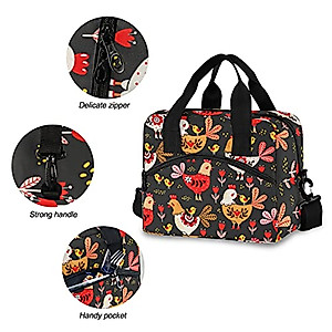 Rooster and Chickens Insulated Lunch Bag for Women Men Reusable Water-resistant Lunch Tote Bag Lunch Box Cooler Bag for School Work Picnic