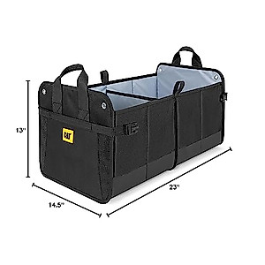 CAT® FlexTrunk Car Trunk Organizer Storage - Collapsible Dual-Compartment Automotive Adjustable Pockets Expandable Sturdy Multipurpose Folding Cargo Store for Auto Backseat, Black (CATO-201)