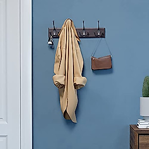 SONGMICS Wall Mounted Coat Rack, Hook Rack with 4 Tri-Hooks, for Clothes, Keys, Hats, Purses, in The Entryway, Bathroom, Closet Room, Dark Brown ULHR30Z