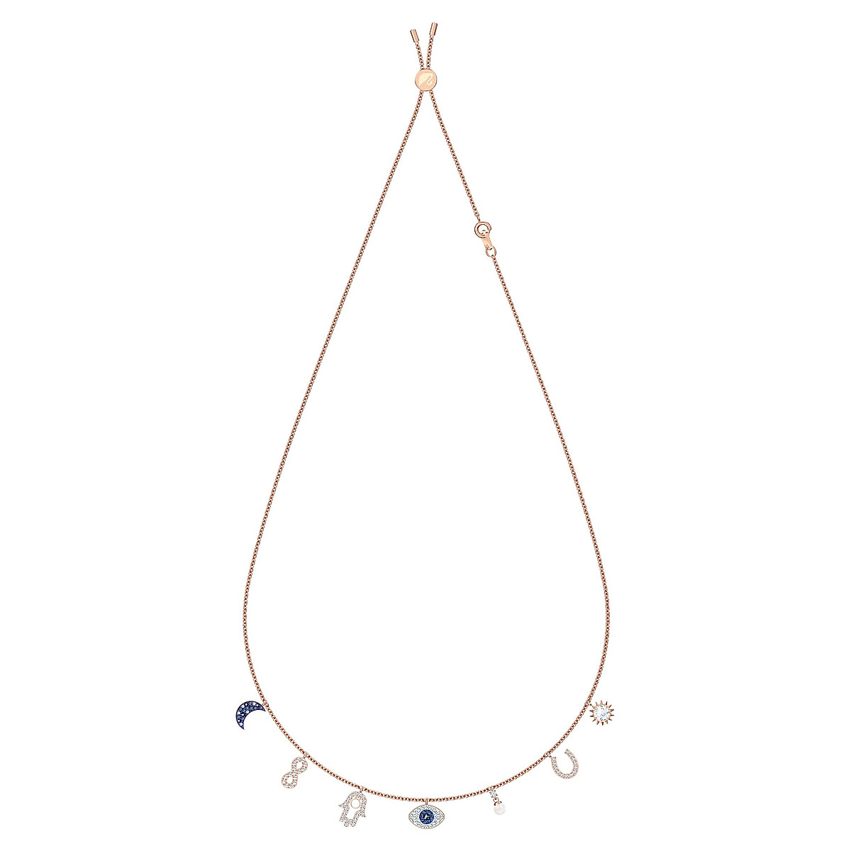 SWAROVSKI Symbolica Collection Women's Choker-Style Necklace, with Seven Blue and White Crystal Charms and Rose-Gold Tone Finished Chain