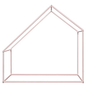 Montessori Floor Bed with Roof, Heavy Duty Metal Floor Bed/Montessori Bed with Playhouse Design, Twin Floor Bed for Kids, Girls, Boys(Not Include Slats), Pink Floor Bed Twin Size