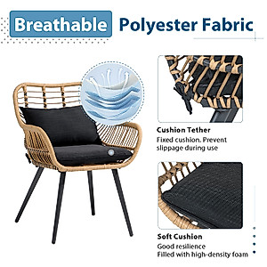 JOIVI Outdoor Patio Wicker Chairs Set of 2, Rattan Dining Chairs with Cushion and Armrest, Porch Chairs Outdoor Seating with Iron Frame, Balcony Furniture for Apartments, Lawn, Backyard, Garden, Black